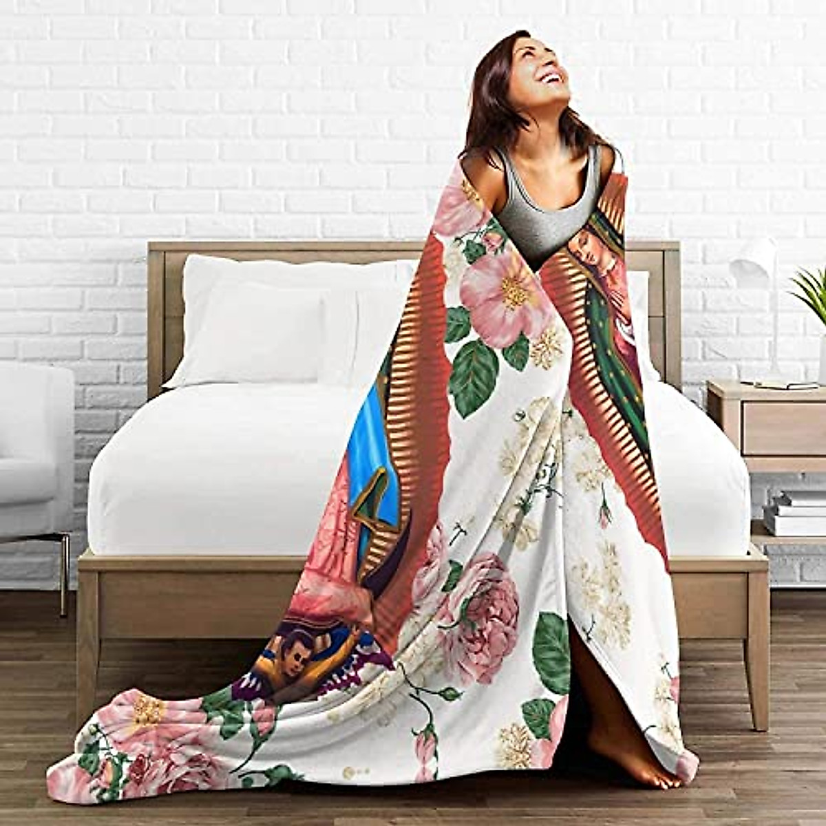 Virgin Mary Our Lady of Guadalupe Virgen De Guadalupe Blankets Flannel Fleece Blanket Soft Lightweight Plush Christmas Throw Blankets for Women Men Kid Warm Cozy 50"x40" Microfiber Blankets for Bed