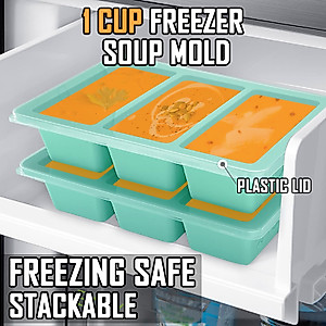 GDDGCUO Silicone Soup Freezer Container, 3 Pcs Soup Freezer Trays with Lid, Silicone Freezer Trays with Steel Frame, Perfect for Make 9 Piece 1 Cup Soup, Sauce, Broth at Once, Dishwasher safe