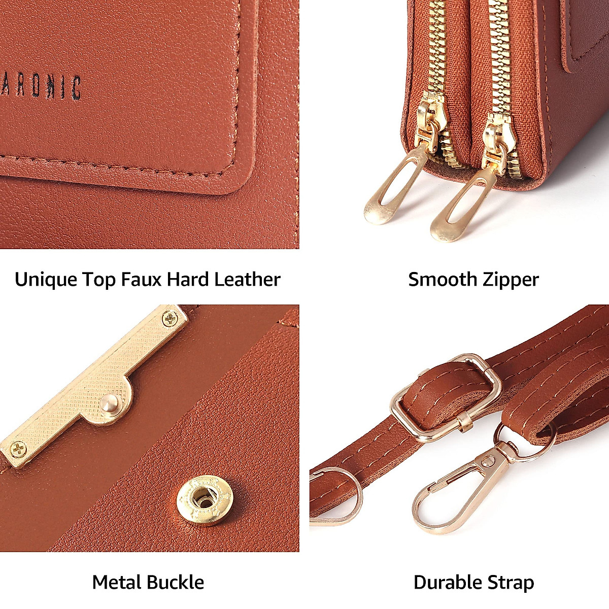 GEARONIC Women's Sling Handbag, Faux Leather, Coffee-Phone Wallet, Crossbody Bag with Transparent Window, 7 x 4.5 x 1.6 in