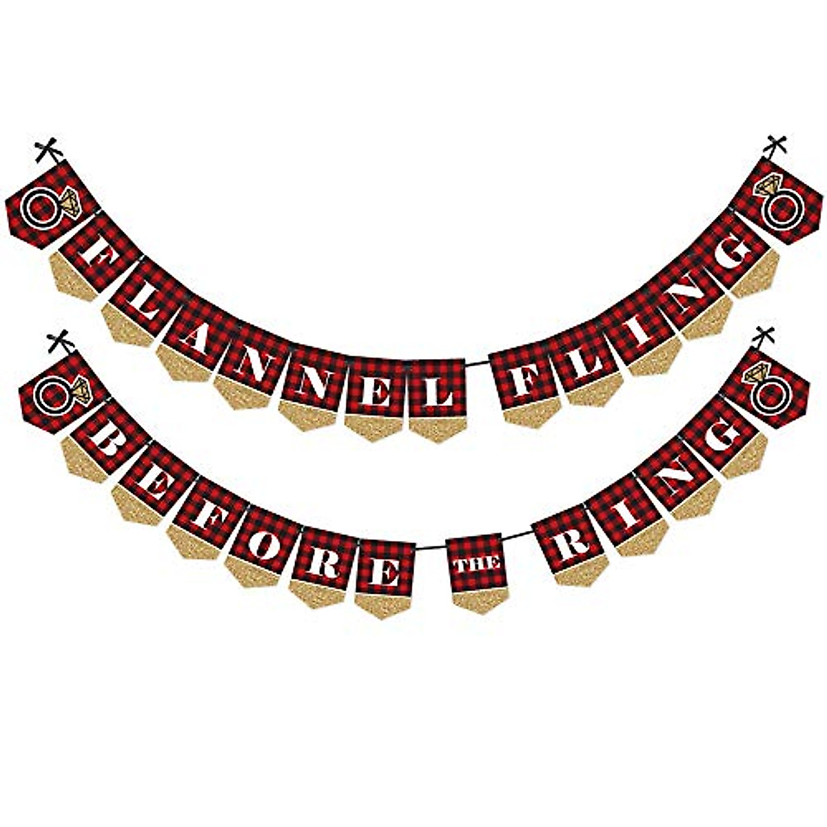 Big Dot of Happiness Flannel Fling Before the Ring - Buffalo Plaid Bachelorette Party Bunting Banner - Bachelorette Party Decorations