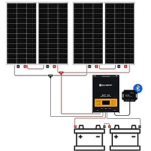 ECO-WORTHY 800 Watts Solar Panel Off Grid RV Boat Kit: 4pcs Bifacial 195W Solar Panels + 12V 60A MPPT Charger Controller+ Bluetooth Module 5.0 + 16Ft Solar Cable + Z Mounting Brackets
