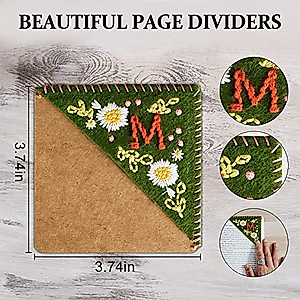 Personalized Hand Embroidered Corner Bookmark, Handmade Bookmark Cute Flower Letter Embroidery, Felt Triangle Page Corner Felt Triangle Bookmark for Book Lovers (J, Style 1)