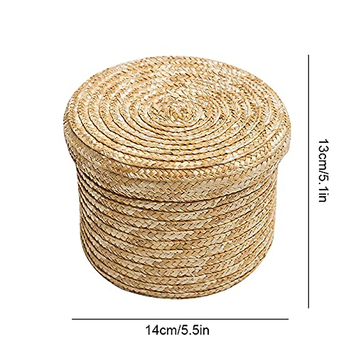 Zhuxin Woven Straw Storage Baskets with Lid, Rattan Snack Container Multipurpose Bins Laundry Toys Organizer Household, Round Mini 14cm In Diameter 13cm In Height
