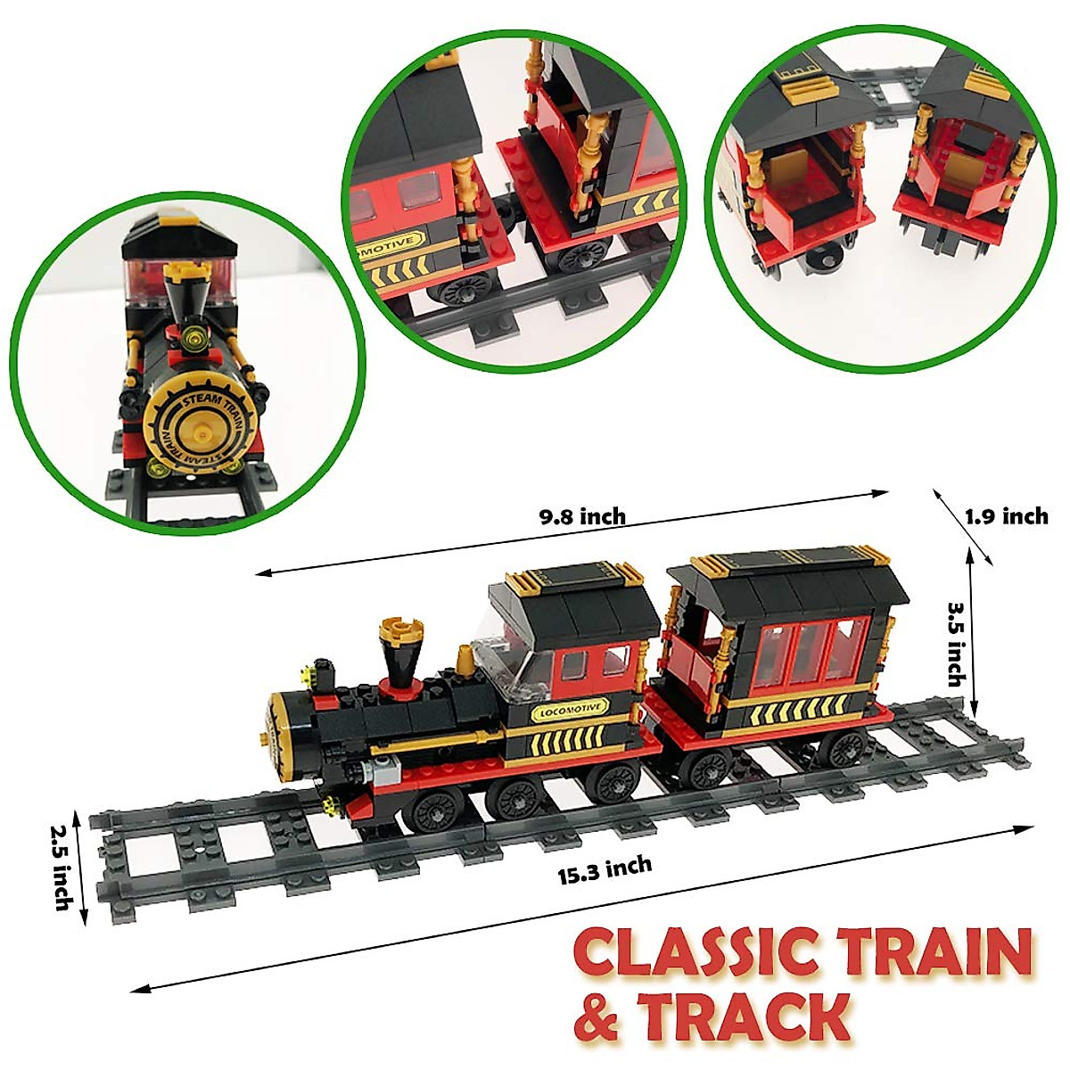 JIMUJIA Building Blocks Toys 583 Pieces Classic Train Set with Station Construction Brick Education Learning Toys for Kids 6+ Birthday for Boys and Girls Train Combination
