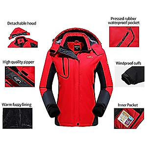 CIOR Women's Mountain Waterproof Ski Jacket Windproof Rain Jacket U119WCFY029,Red,S