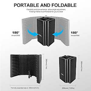 Aokeo Studio Recording Microphone Isolation Shield with Pop Filter & Tripod Stand, High Density Absorbent Foam to Filter Vocal, Foldable Sound Shield for Blue Yeti and Condenser Microphones