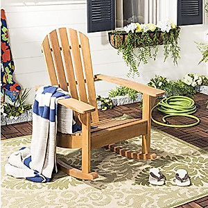 Safavieh PAT7042A Outdoor Collection Brizio Teak Rocking Adirondack Chair, Natural