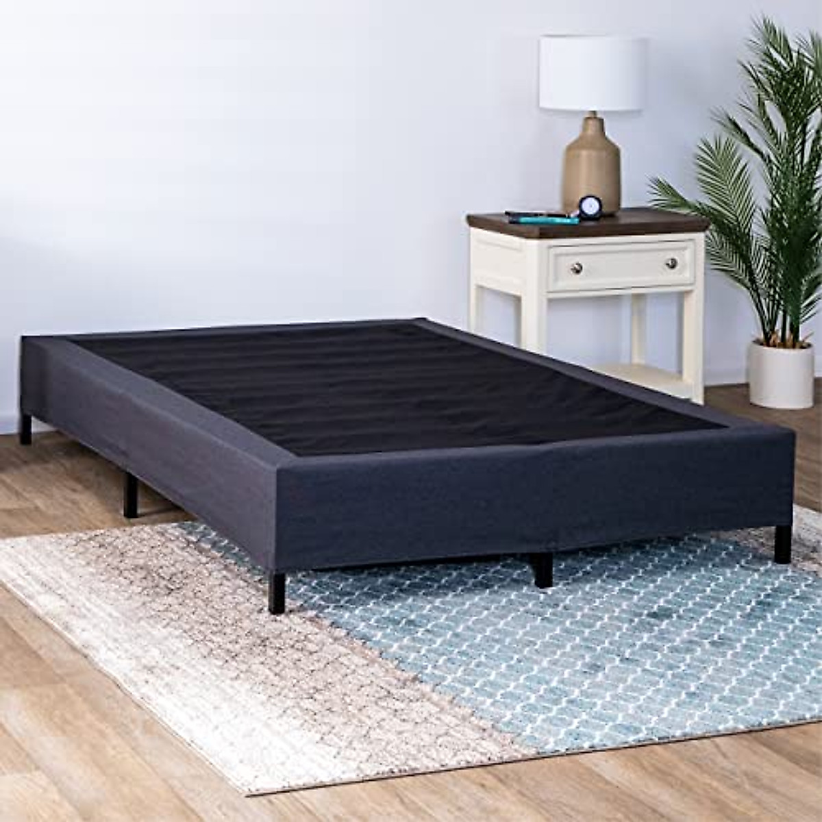 GhostBed Mattress Foundation & Box Spring in One - Metal Platform Bed Frame with Steel Slat Support, Fabric Cover & Headboard Brackets - Twin XL