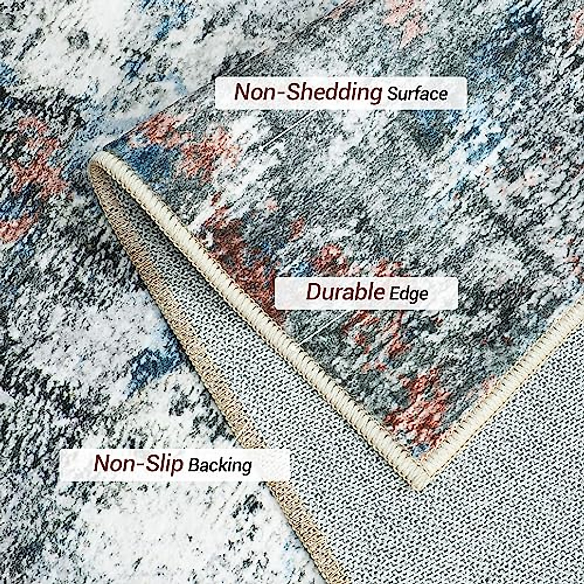 Miukiki 8x10 Area Rugs, Modern Abstract Washable Rug for Living Room, Stain Resistant Non-Shedding Distressed Area Rug with Non Slip Backing for Bedroom (Multi, 8'x10')