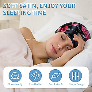 Bonnet with Tie Band Satin Silk Bonnet for Sleeping with Straps Silk Night Cap for Women Curly Hair Natural Long Wraps for Women Sleeping Protects Hair Give Away Red Hair Ring