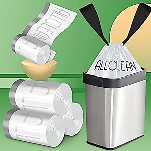 Trash Bags Small 2 to 4 Gallons Drawstring with Handles, Small Kitchen Garbage Bags White Drawstring Wastebasket Ultra Strong Bags, Clear Simple Trash Bags for Bathroom, Bedroom Office 15L(90 Counts)