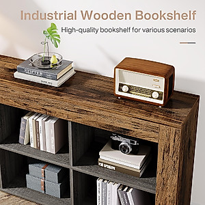 Tribesigns Horizontal Bookcase, Industrial 6 Cubes Storage Organizer Long Bookshelf, Rustic Wood Low Bookshelf Wide Cubby Bookcase for Home Office, Living Room