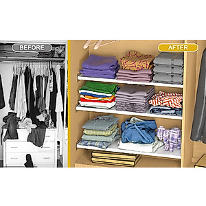 Redrubbit Adhesive Expandable Closet Shelf Organizers, No Drilling Heavy-Duty Metal Divider Separator for Kitchen Cabinet Wardrobe Cupboard Kitchen Bathroom Laundry Room，7.87"Width-2 pack