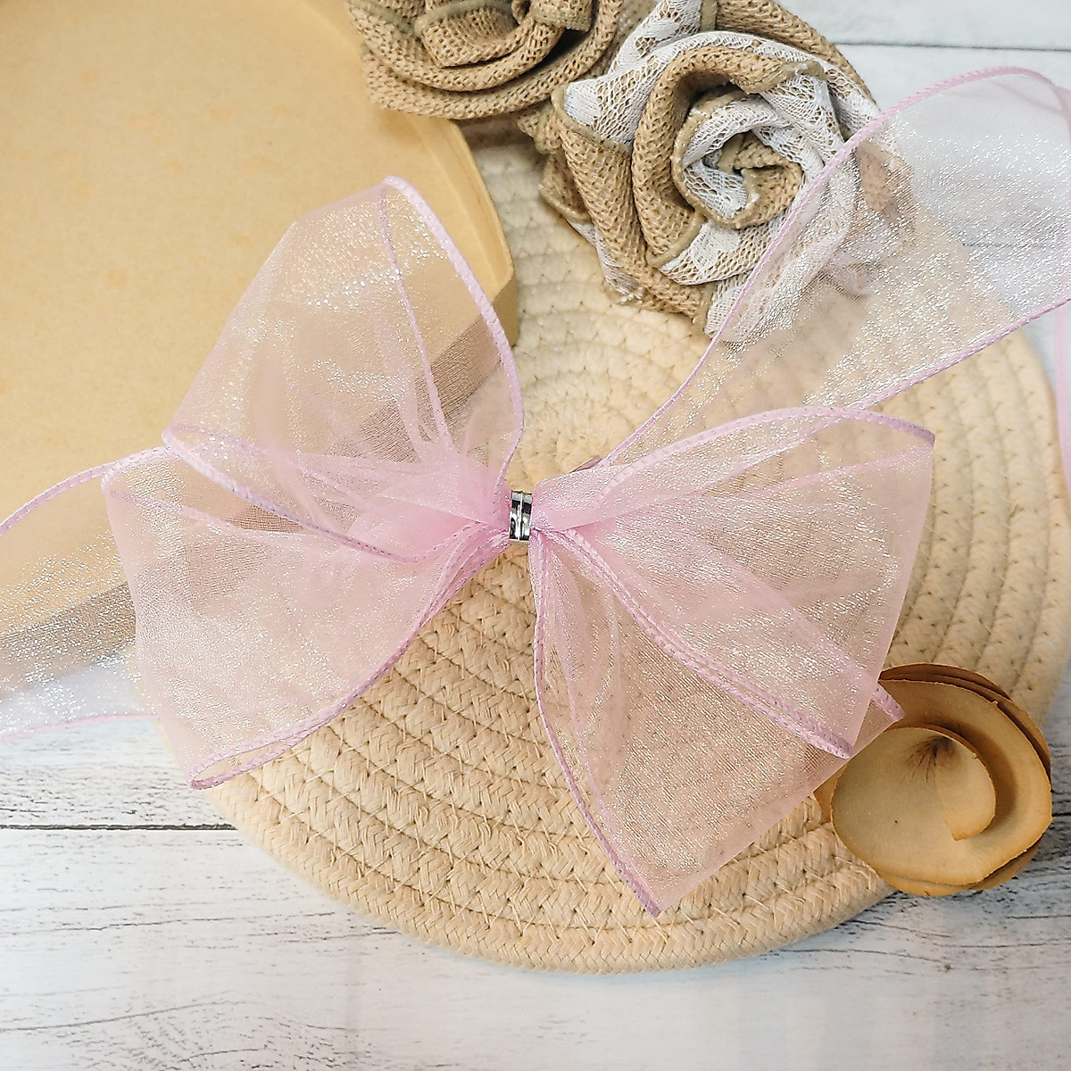 CT CRAFT LLC Sheer Organza Wired Ribbon for Home Decor, Gift Wrapping, DIY Crafts, 2.5” x 25 Yards x 2 Rolls - Pink