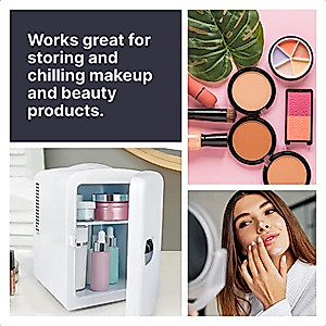 Living Enrichment Mini Fridge Chilling and Warming, Portable Compact Refrigerator AC/DC Power, 4L 6 Cans Capacity, for Skincare, Foods, Medications, Milk, Home and Travel - White