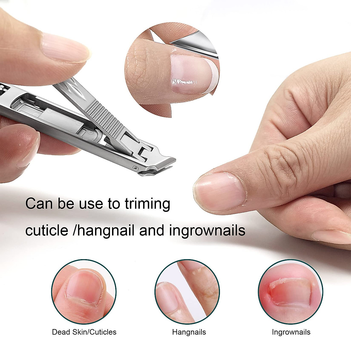 SGNEKOO Ultra-Thin Nail Clippers Foldable Nail Cutter with Double End Curved and Bevel Blade Portable Fingernail Trimmer & Nano Polish Glass File Kit (Silver)