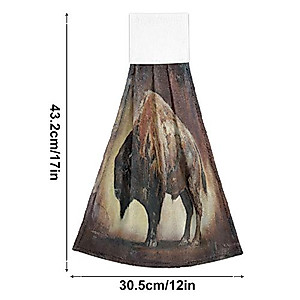 ATTX Set of 2 Standing Side View Bison Oil Painting Hanging Tie Towels Absorbent Soft Coral Velvet Kitchen Hand Towel Dish Wipe Cloth for Kitchen Bathroom