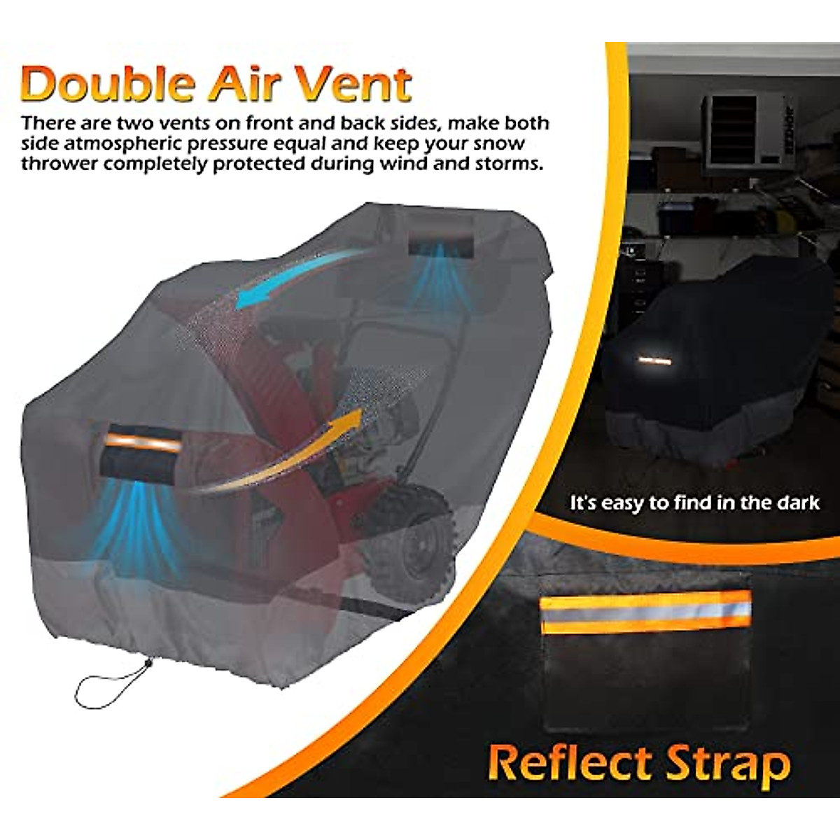 IC ICLOVER Snow Blower Cover, 600D, Two Stage Electric Snow Thrower Cover, Heavy Duty 600D Oxford Fabric Waterproof, Windproof, Sun UV Dust Proof, with Air Vent, Reflective Stripe Handle