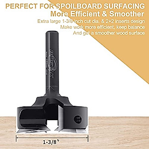 BINSTAK CNC Spoilboard Surfacing Router Bit 1/4" Shank, Slab Flattening Router Bit with 1-3/8" Cutting Diameter, 2+2 Flutes Insert Carbide Wood Planer Router Bits, Planing Bit for Woodworking