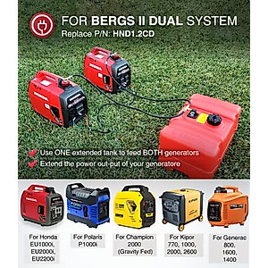 HND1.2CD Dual System Extended Run Generator Fuel Kit for Honda EU1000i, EU2000i, EU2200i, Polaris P1000i, Champion 2000, Generac and Kipor Generators (Without Fuel Tank)