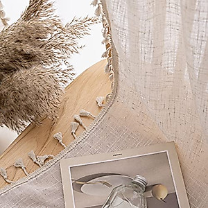 VOILYBIRD Natural Linen Blended Farmhouse Curtains 84 Inches Long Living Room Boho Curtains & Drapes Country Style, W40 x L84, Natural, 2 Panels Set