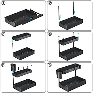 FUNXIM Under Sink Organizer, Under Sink Organizers And Storage, 2 Tier Slide Out Sink Shelf Cabinet Storage Shelves, Multi-Purpose Kitchen Bathroom Sink Organizer, With Organization And Storage Hooks