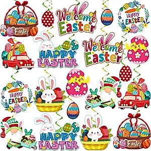 36 Pcs Easter Party Decorations Hanging Swirls, NO-DIY Easter Hanging Decorations Egg Bunny Happy Easter Decorations Hanging Swirls for Easter Classroom Decorations Easter Decorations For The Home