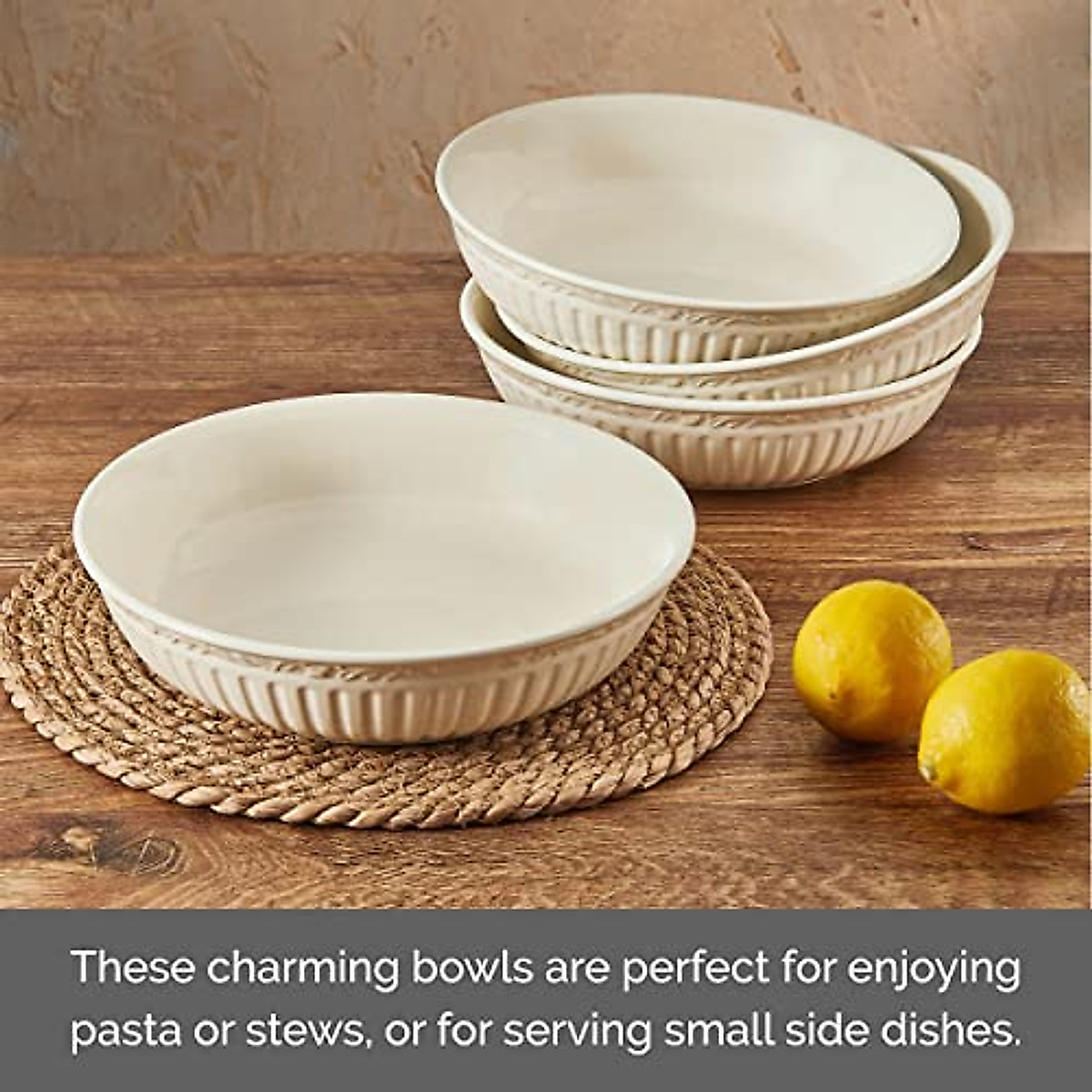 Mikasa Italian Countryside Set of 4 Pasta Bowls, 9.25 Inch, Cream
