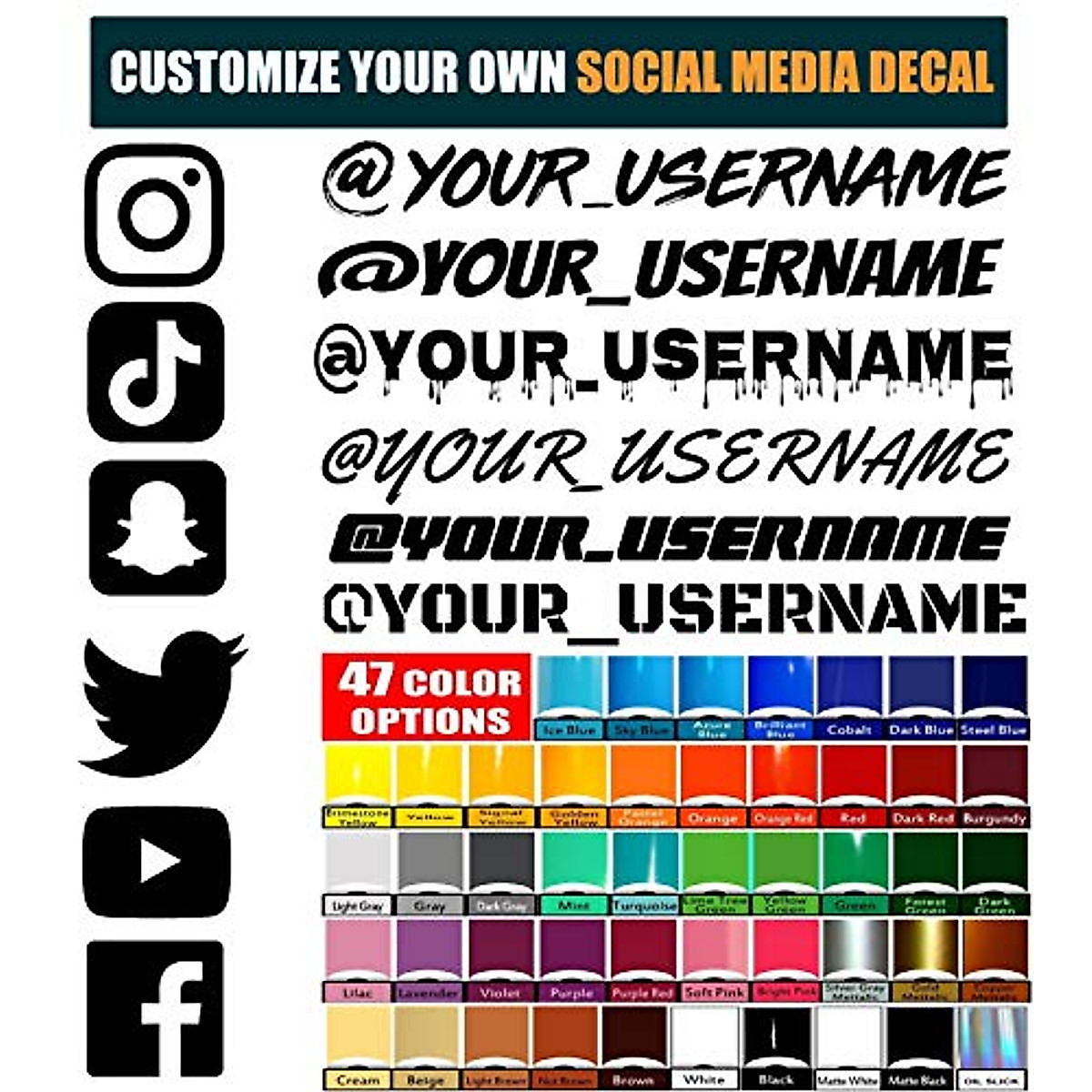VulgrCo Custom Social Media Decal Stickers Customized Name Username Logo Brand Vinyl