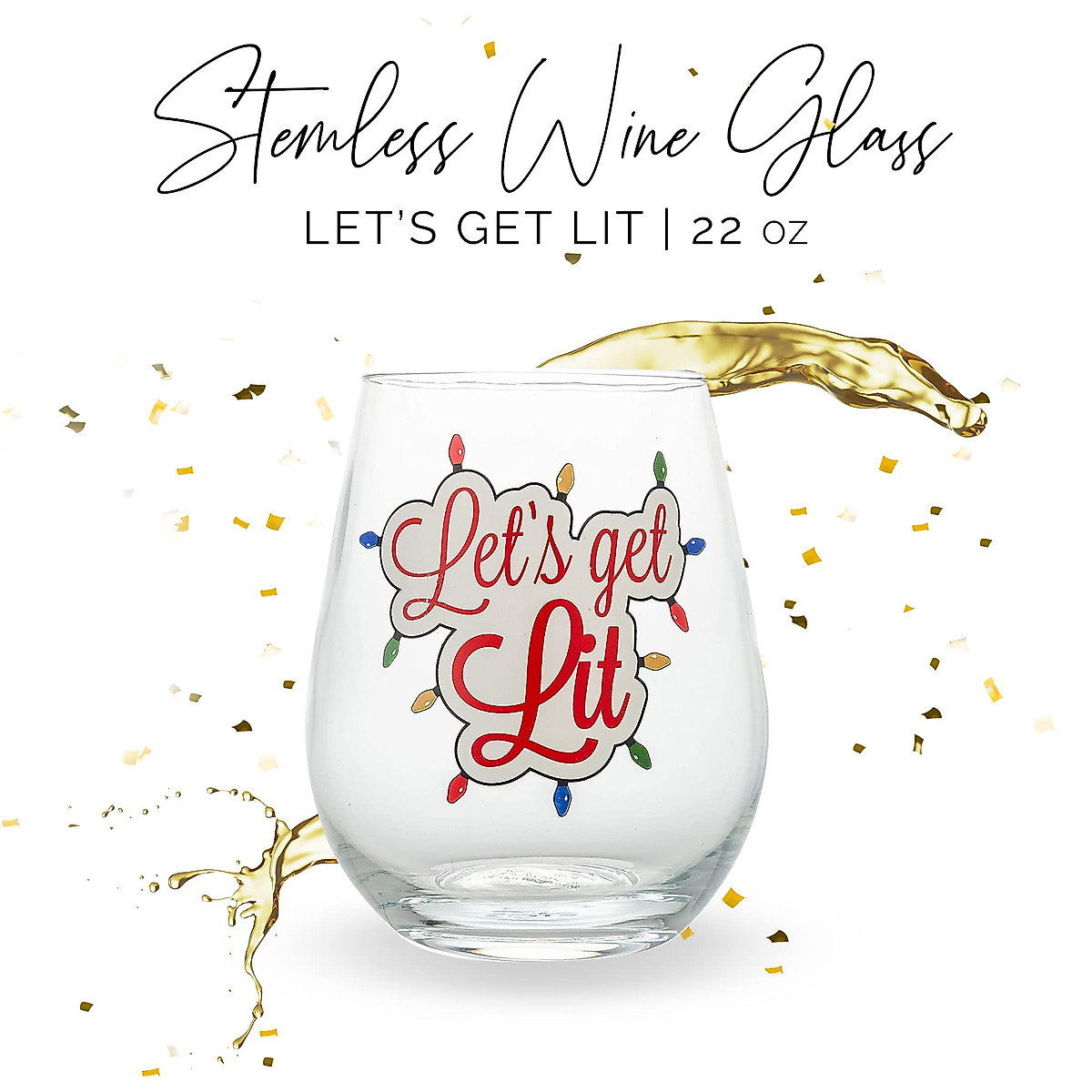 Your Dream Party Shop Let's Get Lit Christmas Wine Glasses, 22 Oz Stemless Wine Glasses, Funny Wine Glass, Holiday Wine Glasses, Christmas Cocktail Glasses, Christmas Drinkware