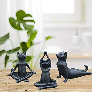 Artgenius Collective Yoga Cat Statue,Namaste Spiritual Home Decor Yoga Animal Figurine-Great Decor for Desktop, Bookshelf,Yoga Practice Room (Set of 3)