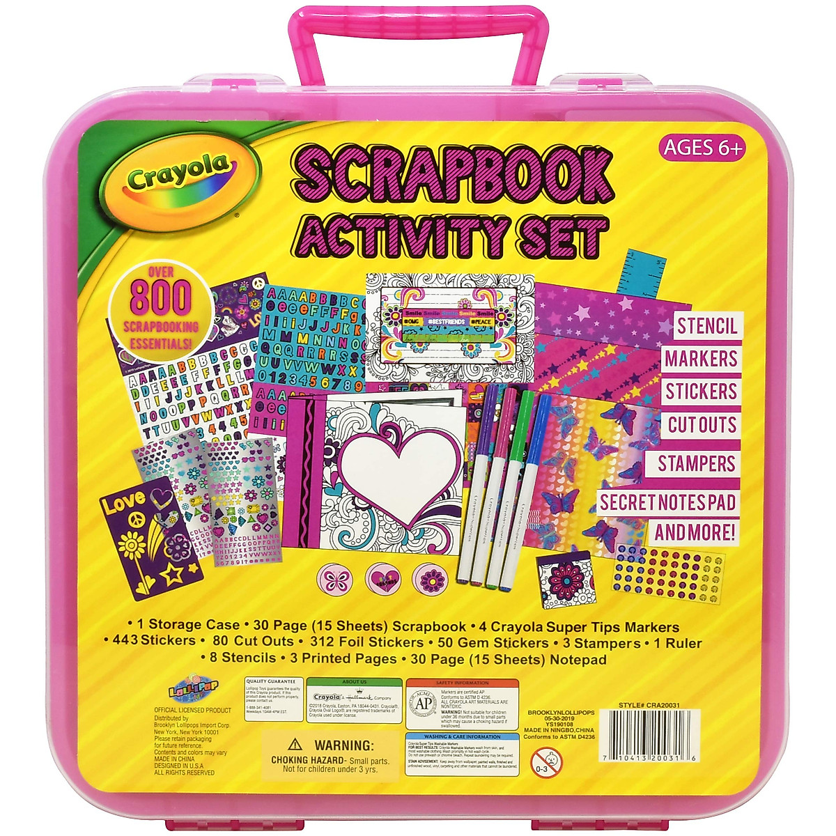 Crayola Art Activity Set, Mess Free Craft Kit for Kids, Washable Markers Coloring Supplies, Stickers, Scrapbook in Travel Carry Case