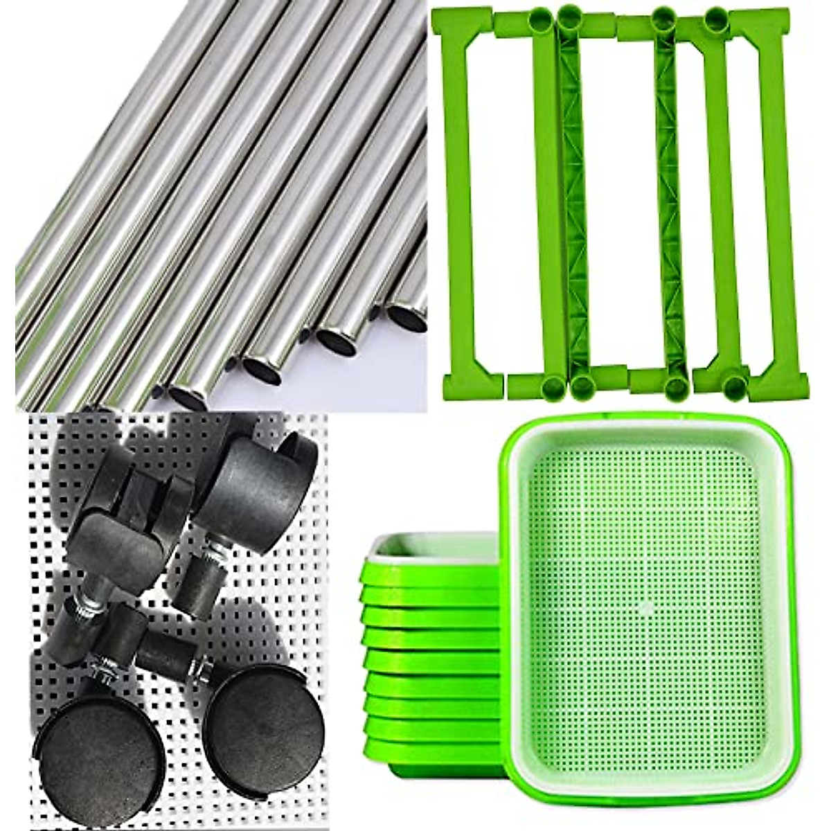 3 Layers Seed Sprouting Kit with 6-Pack Seed Sprouter Tray BPA Free for Alfalfa Sprouts Wheatgrass Grower Sprouting, Stainless Steel Shelf Seed Sprouting Tray