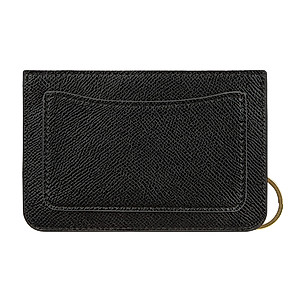Women's Leather Slim Minimalist Card Holder Case Zipper Changes Coin Front Pocket Wallet With Keychain, Black