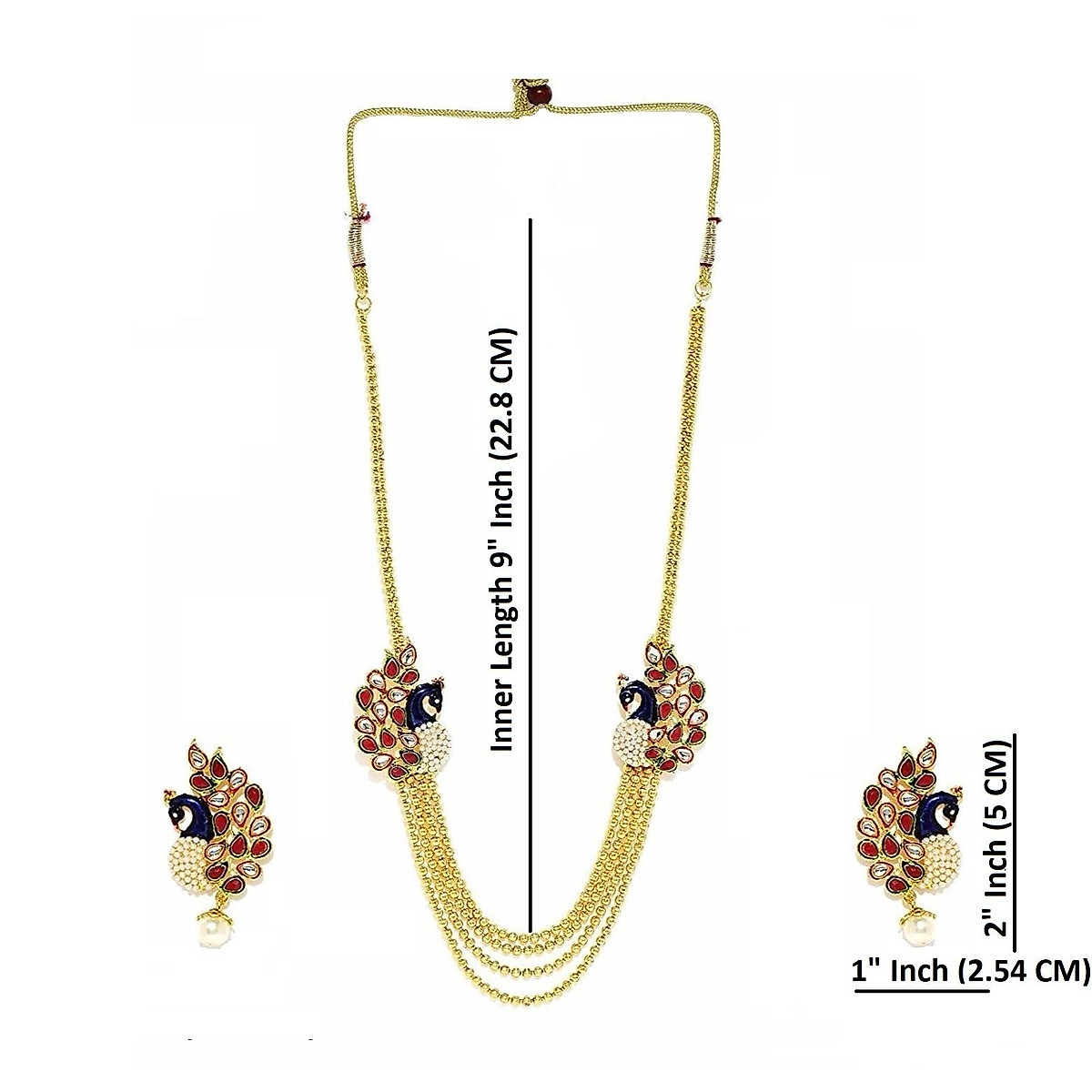 Efulgenz Indian Jewelry Sets for Women Indian Bollywood Multi Layered Traditional Crystal Beaded Wedding Temple Necklace Peacock Earrings Jewelry Set