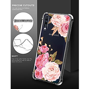 GREATRULY Floral Clear Case for Galaxy A50 for Women Girls,Pretty Phone Case for Samsung Galaxy A50 (2019),Flower Design Transparent Slim Soft Drop Proof TPU Bumper Cushion Silicone Cover Shell,FL-K