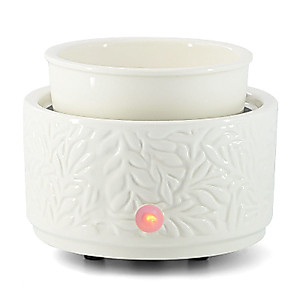 ElusiaKa Wax Melt Warmer Burner Ceramic 3-in-1 Oil Burner Electric Wax Melt Warmer Wax Warmer Burner Melter Fragrance Warmer for Home Office Bedroom Aromatherapy Gift& Décor (White Leaves)