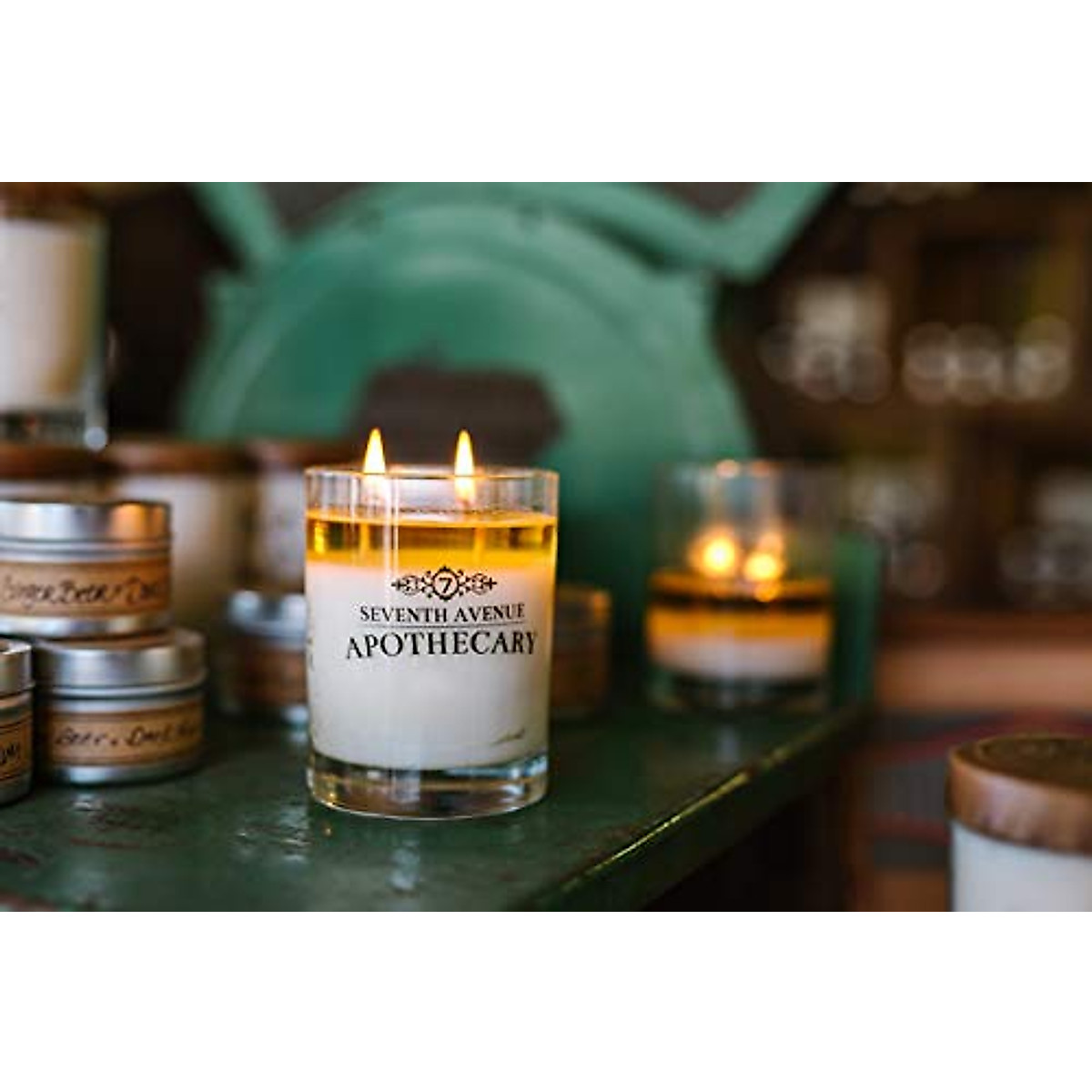Apothecary Glass Jar Double Wick 14 Ounce Aromatherapy Soy Candle (Tobacco & Vanilla Bourbon)