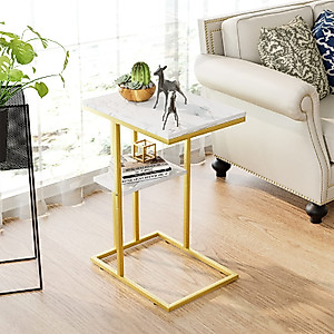 Easy Paws C Shaped End Table,Small Side Table for Couch and Bed, Gold Snack Couch Table for Small Spaces, Living Room, Bedroom,Bedside(Gold)