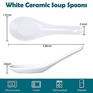 50 Pieces Ceramic Soup Spoons Bulk Chinese Spoon Sets Ceramic Asian Spoons Ceramic Chinese Spoons Porcelain Ramen Spoons with Long Hooked Handles for Cereal Pho Wonton Miso Appetizer