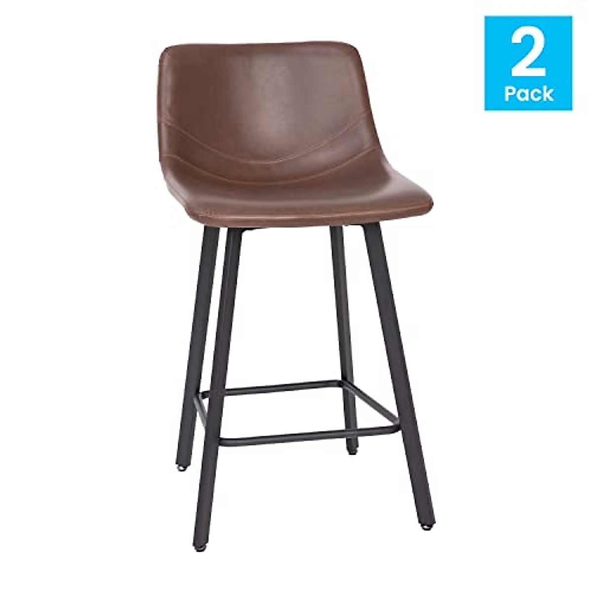 Flash Furniture Caleb Modern Armless 24 Inch Counter Height Stools Commercial Grade w/Footrests and Matte Metal Frames, Set of 2