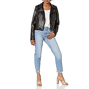 The Drop Women's Heather Faux Leather Moto Jacket, Black, M