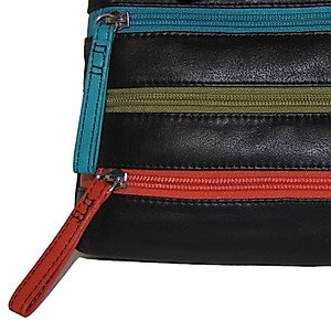 Leather Zipper Cross-body Handbag (Gray/Red/Black)