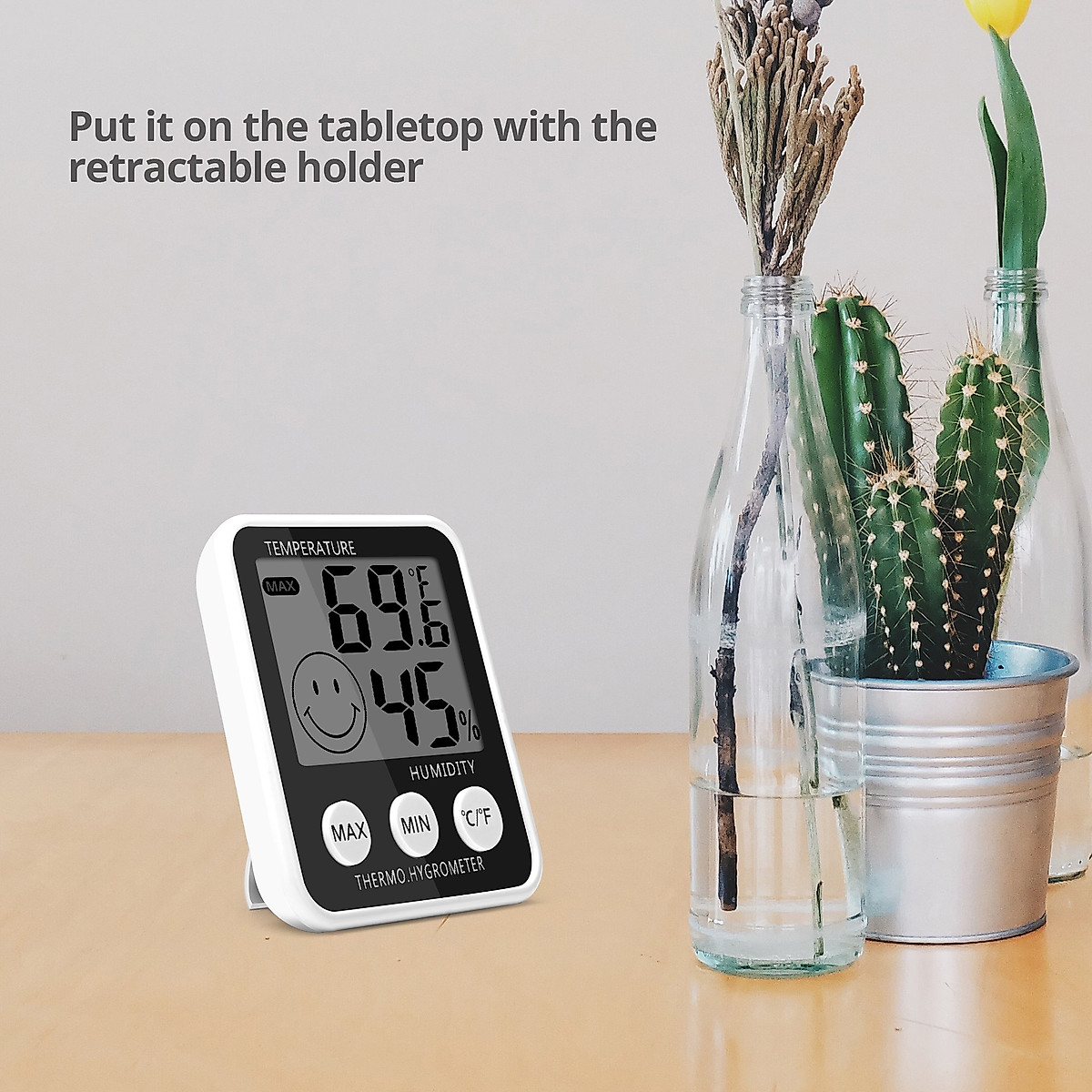 TiToeKi Digital Hygrometer Indoor Thermometer Humidity Monitor Gauge 2-in-1 Monitor， for Room Greenhouse Office Hotel