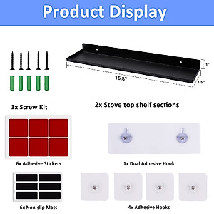 FUMAX Spice Rack Organizer over the Stove, 2pcs 15" Kitchen Stove Top Shelf, Rustproof Stainless Steel & Anti-tipping Edges, Compatible with Most Flat Top Stoves for Kitchen Organization