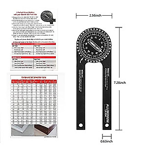 CRBKD Miter Saw Protractor, 7.28 Inch Aluminum Protractor Angle Finder with Laser-Engraved Scales 360 Degree Rotation Function, for Woodworking, Plumbers All Building Trades (Black), 18.5*6.5*1.1cm