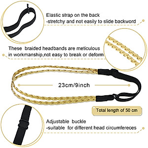 Jutom 6 Pieces Elastic Braided Headbands No Slip Adjustable Headbands Stretchy Headbands for Women Strand Headband Plaited Hair Band Hippie Hair Accessory