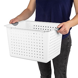Sterilite 16288006 Deep Ultra Basket, White Basket w/ Titanium Inserts, 6-Pack