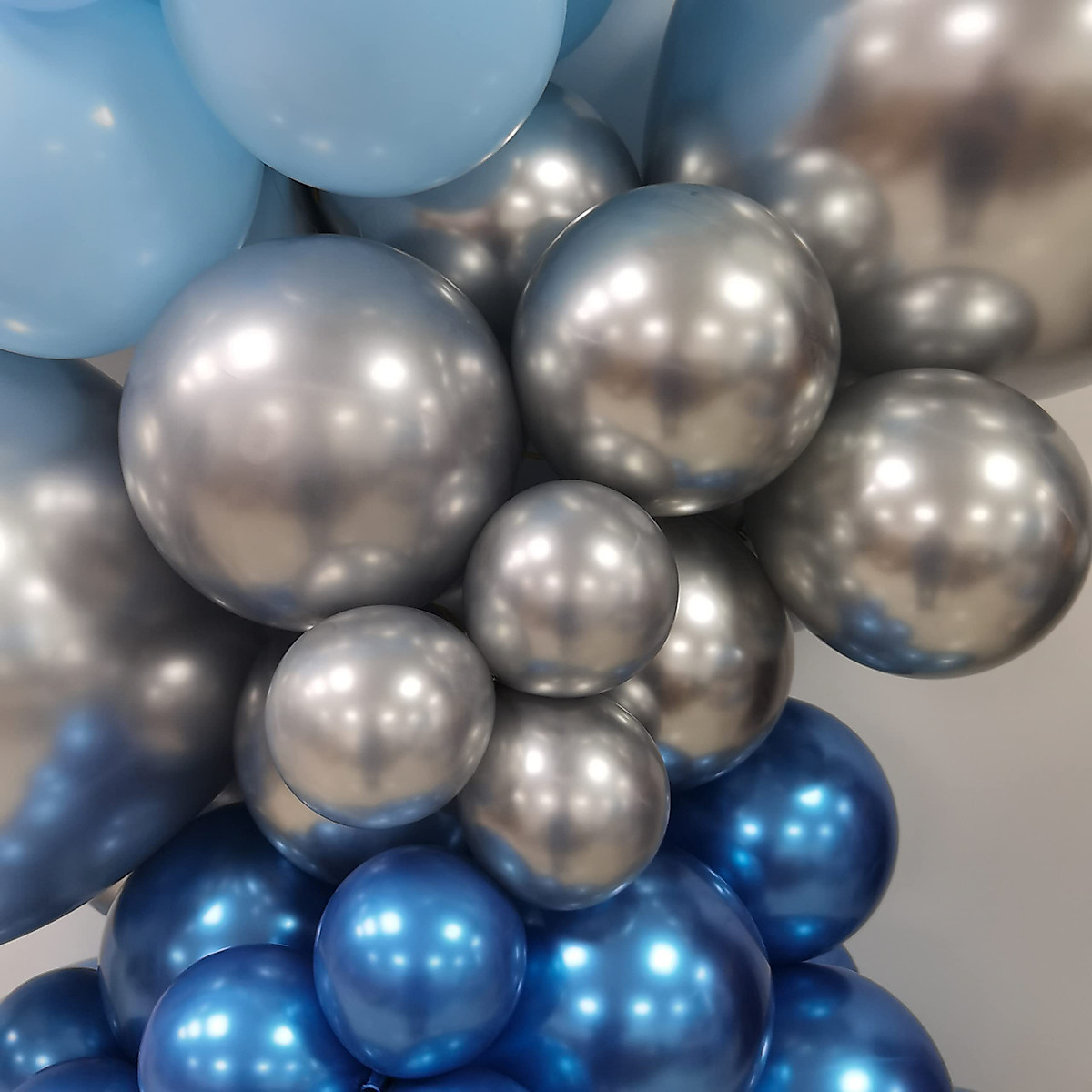 MOXMAY Silver Blue Balloon Garland 127 Pcs 18In 12In 10In 5In Confetti Latex Balloons Arch Kit for Baby Shower Bridal Shower Birthday Party Decors (Silver Blue)