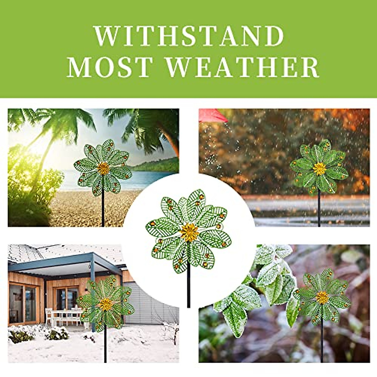 Stargarden Wind Spinner Outdoor,Metal Double Wind Sculpture Hollowed-Out Leaf Design for Yard and Garden 58 * 13.5 Inch